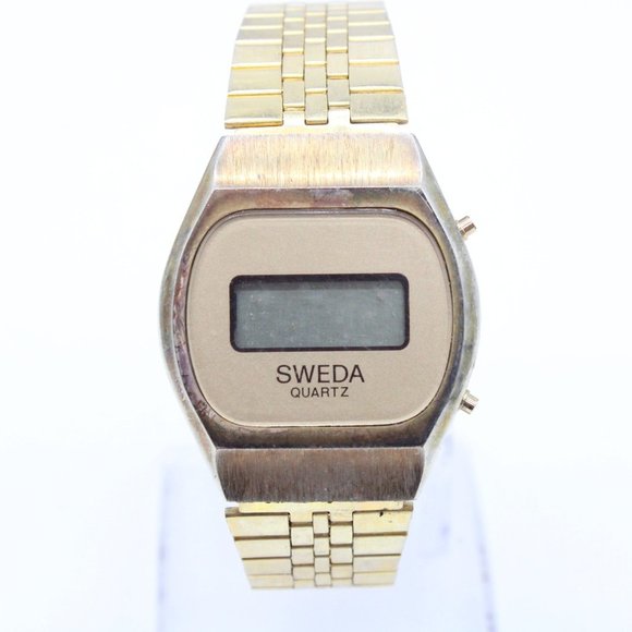 Sweda | Accessories | Vintage Sweda Digital Watch Mens Gold Tone ...